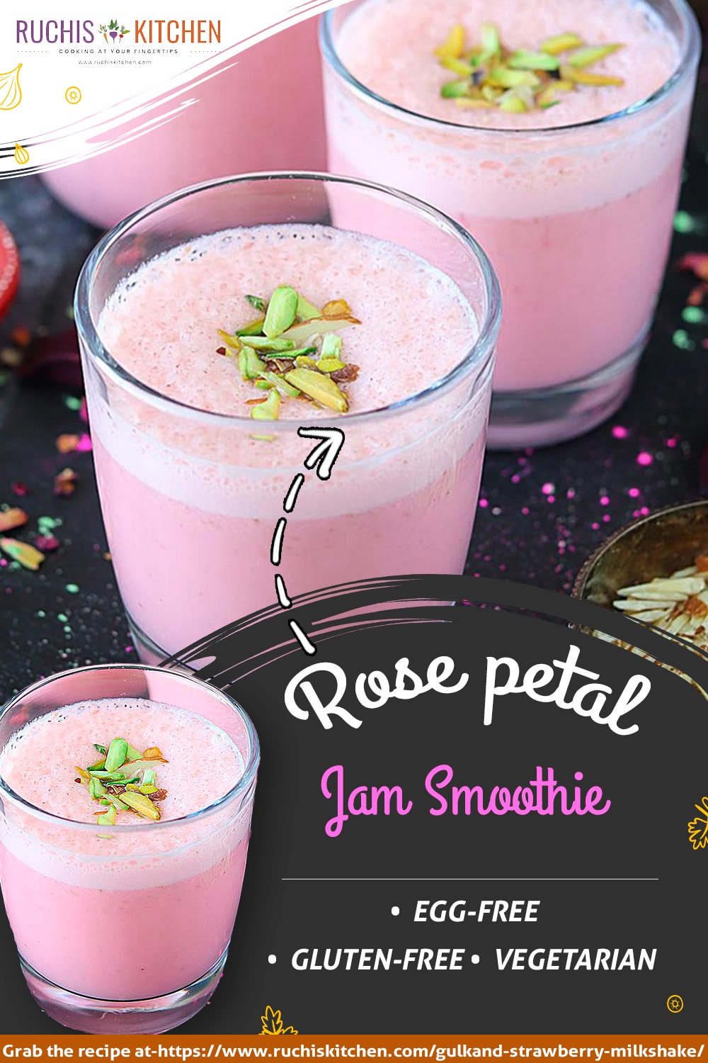 Gulkand Strawberry Milkshake (Holi drinks) - Ruchiskitchen