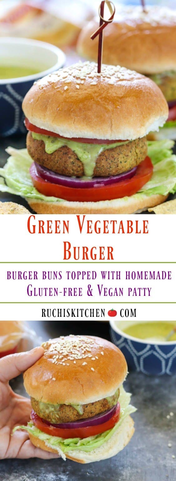 Green Vegetable Burger, Vegan and gluten free Green Vegetable Burger