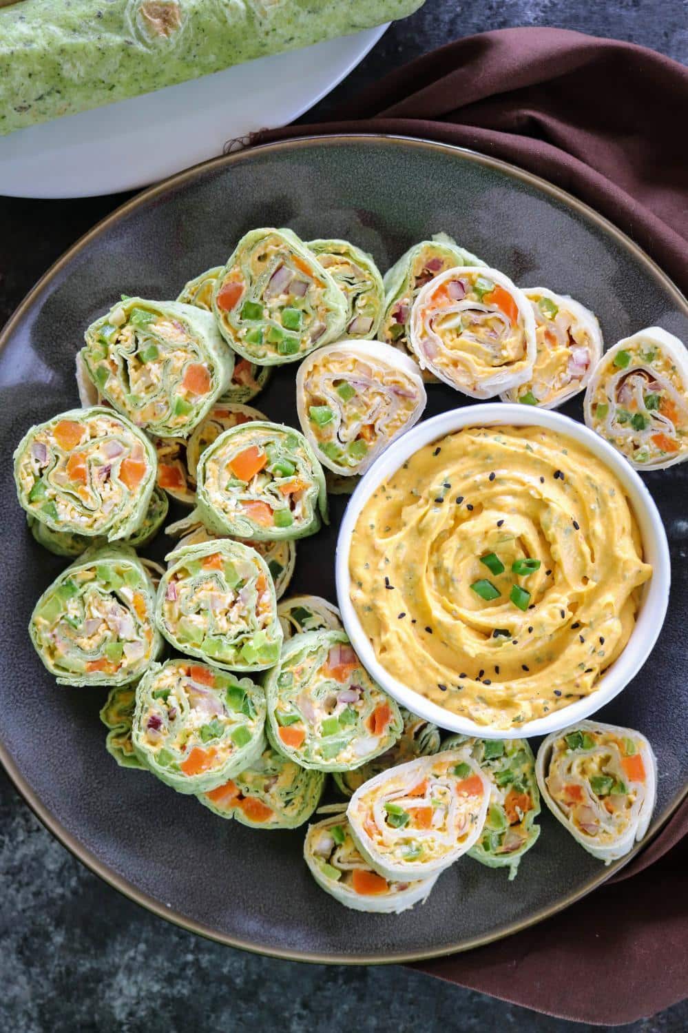 Pumpkin Ranch Tortilla Pinwheels, Halloween Tortilla Pinwheels