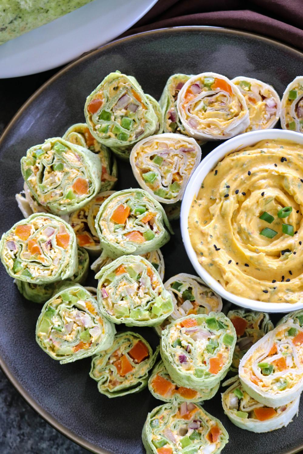 Pumpkin Ranch Tortilla Pinwheels, Halloween Tortilla Pinwheels