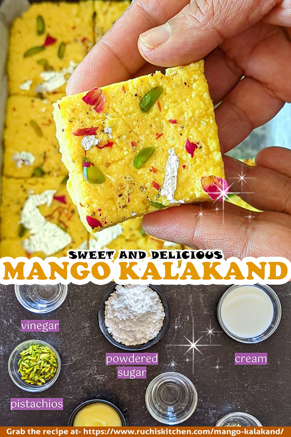 Mango Kalakand (Step-by-step recipe) - Ruchiskitchen